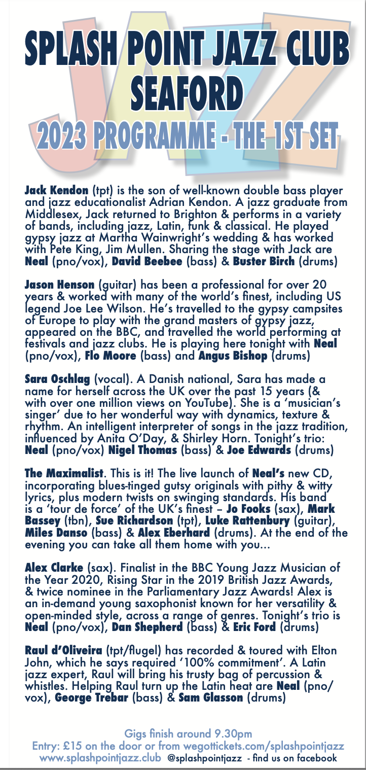 Events | Live Jazz | Splash Point Jazz Club | Seaford | Eastbourne | Battle